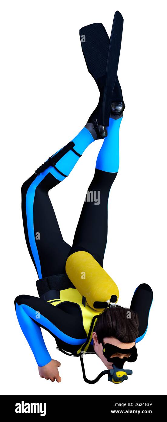 3D rendering of a young male diver isolated on white background Stock ...