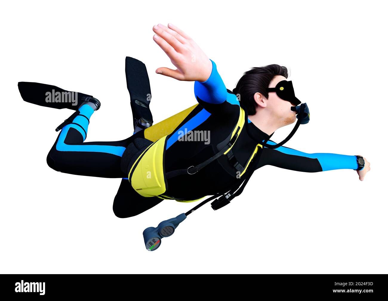 3D rendering of a young male diver isolated on white background Stock ...