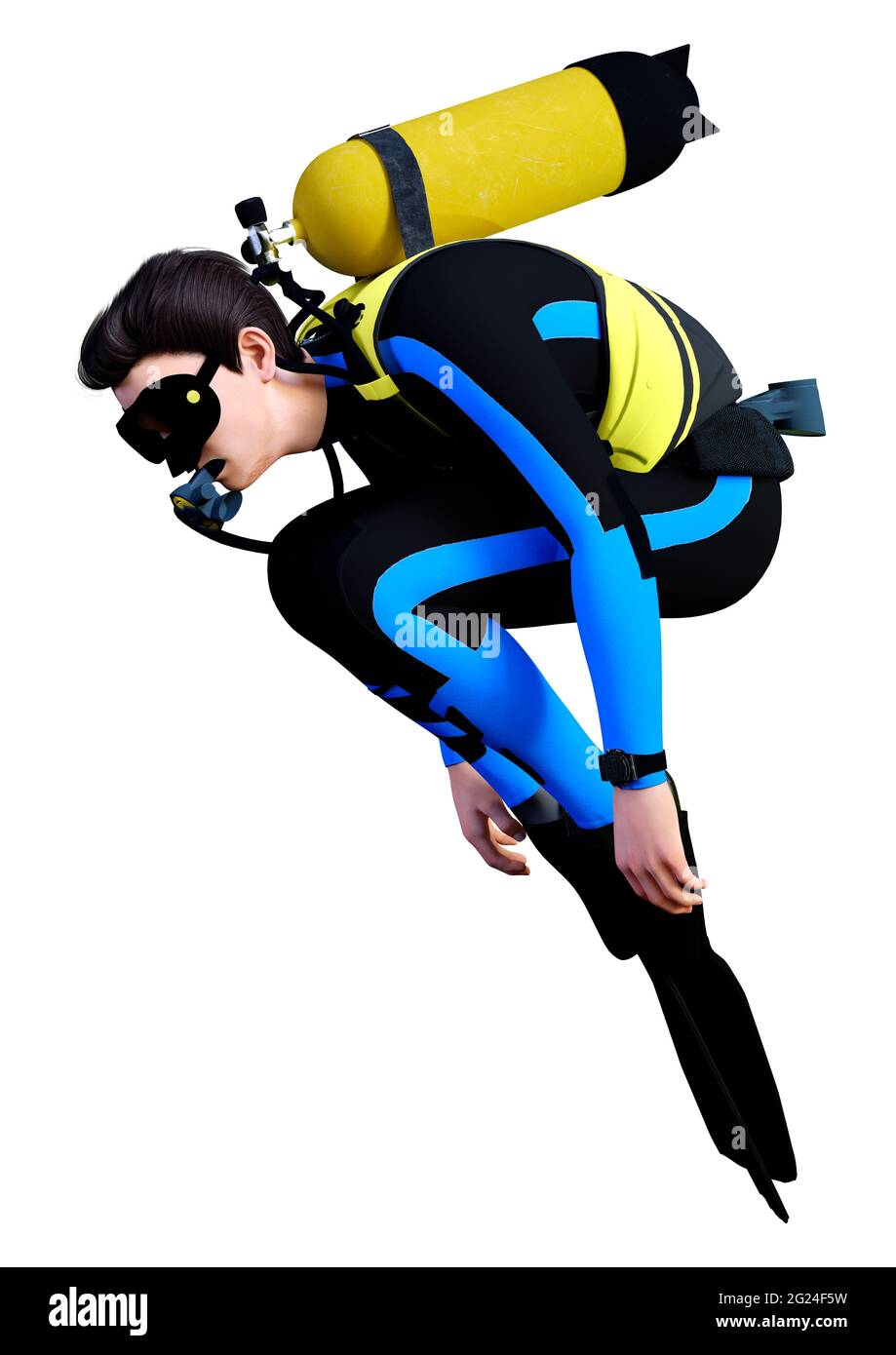 3D rendering of a young male diver isolated on white background Stock ...