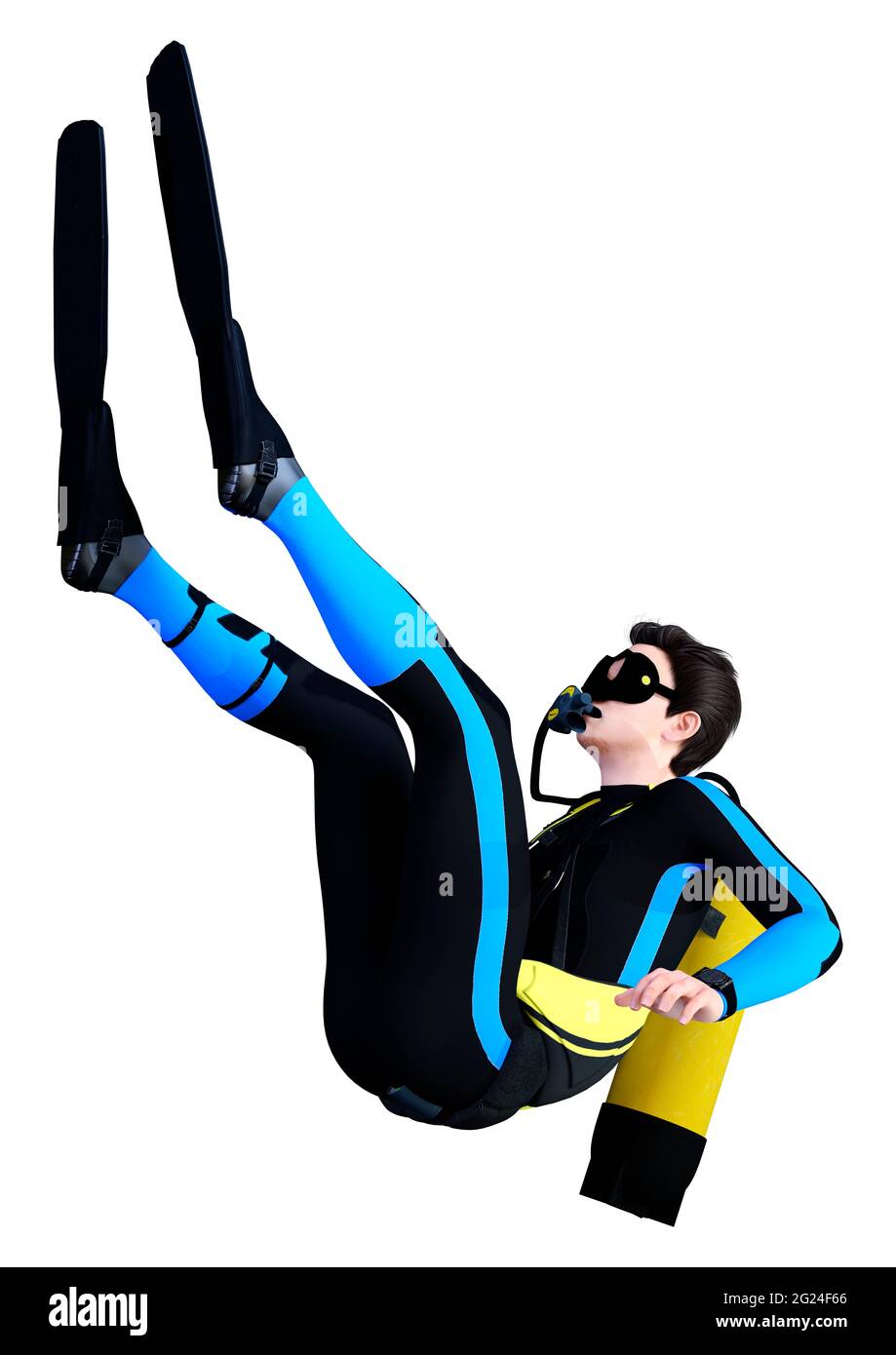 3D rendering of a young male diver isolated on white background Stock ...