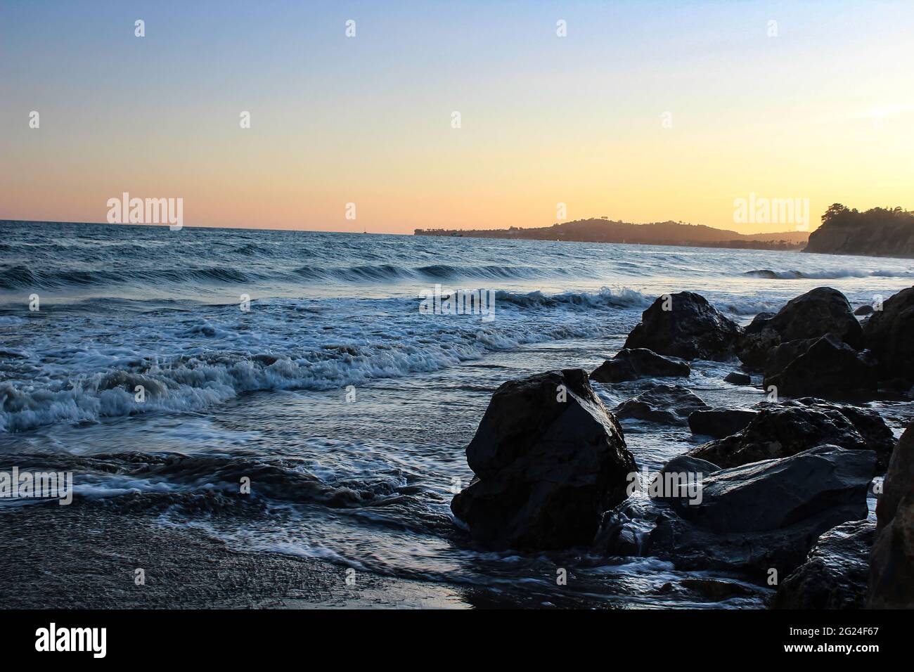 Butterfly Beach- beautiful sunset at the beach in California Stock ...