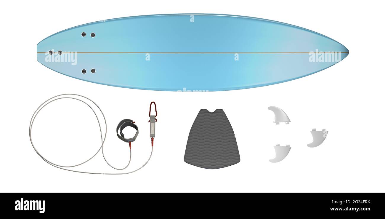 Parts of a surfboard lined up side by side - 3d Illustration Stock ...