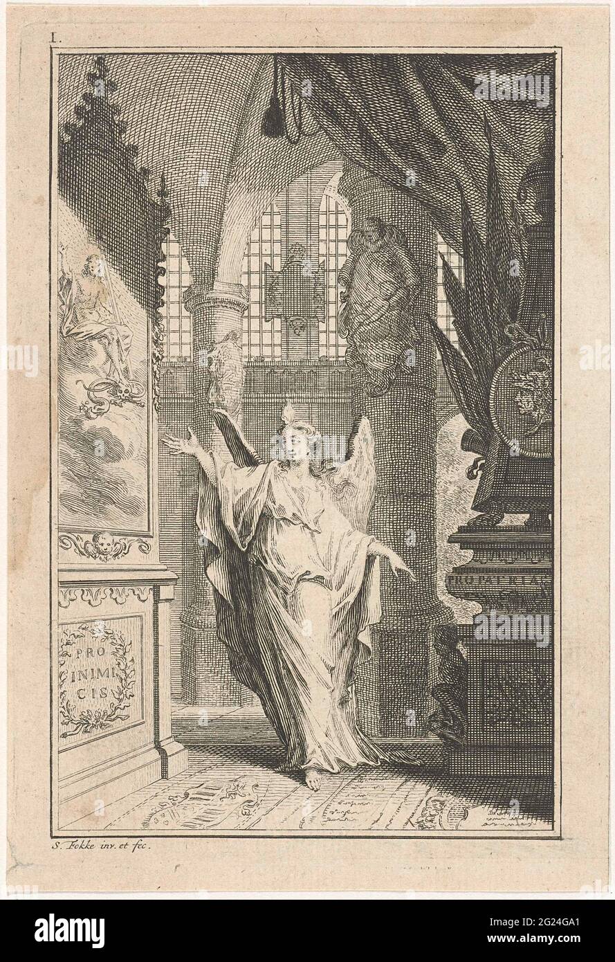 Angel in a church interior. An angel stands in a church interior ...