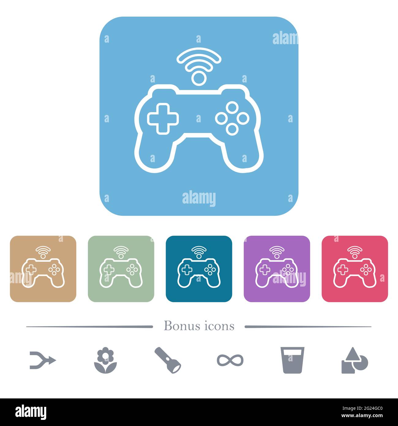 Wireless game controller outline white flat icons on color rounded ...