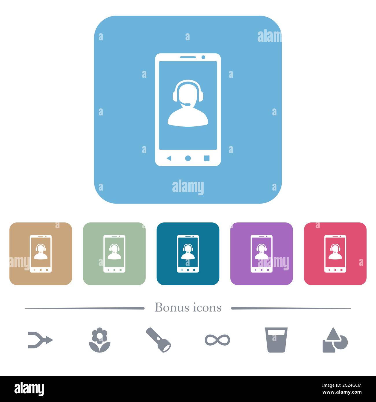 Mobile assistance white flat icons on color rounded square backgrounds ...