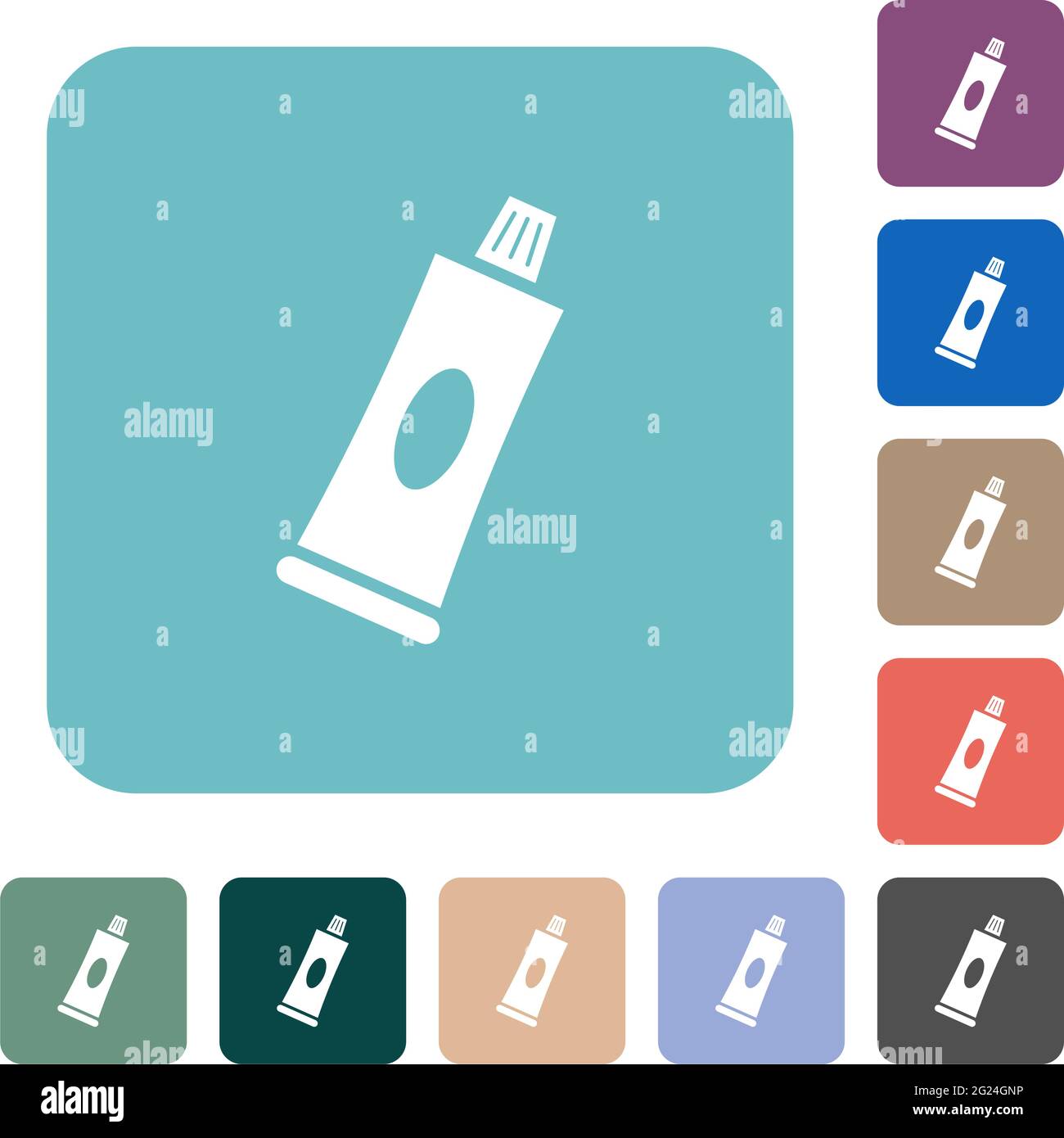 Toothpaste tube white flat icons on color rounded square backgrounds ...
