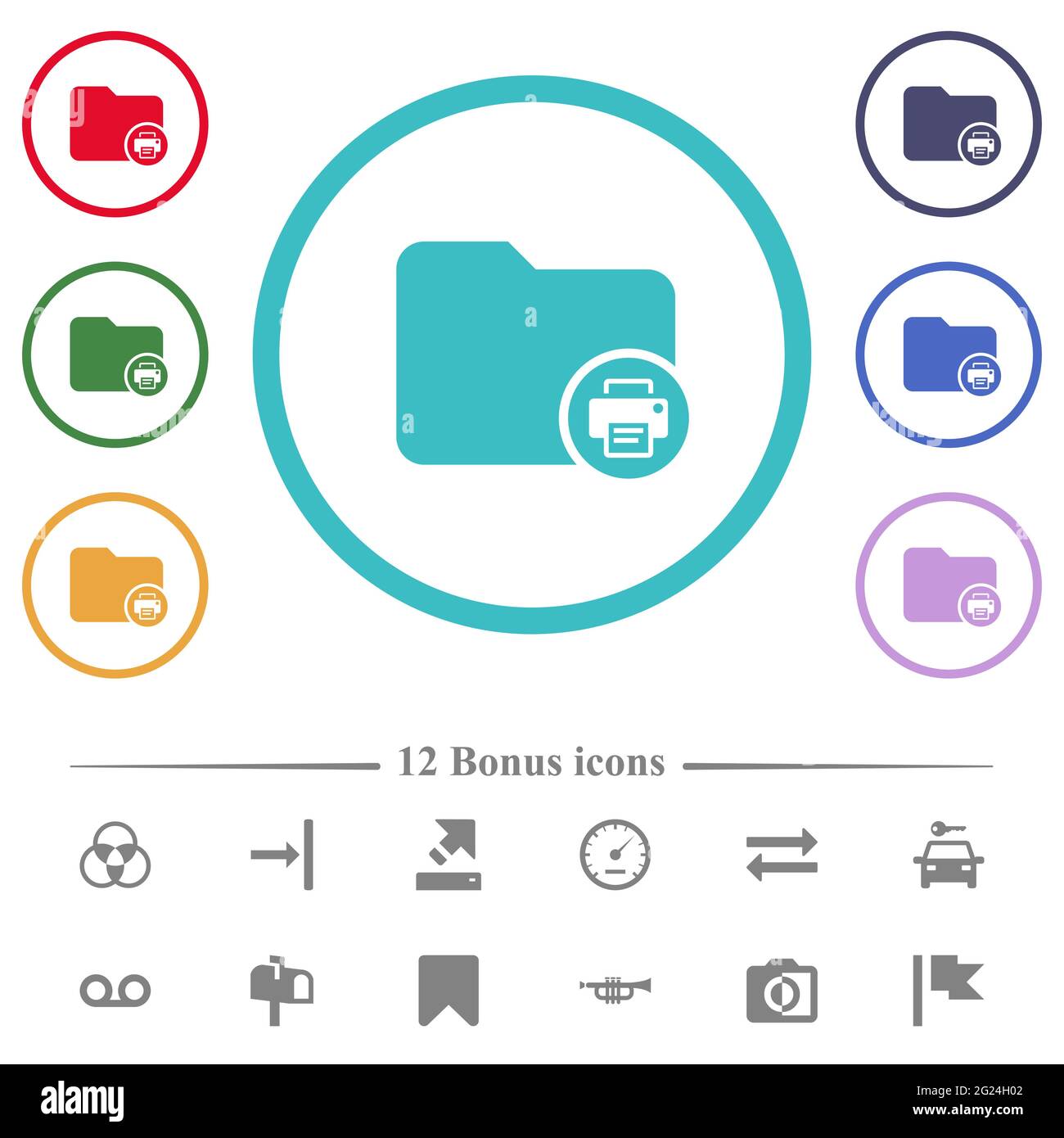 Credit card print record flat color icons in circle shape outlines. 12 ...