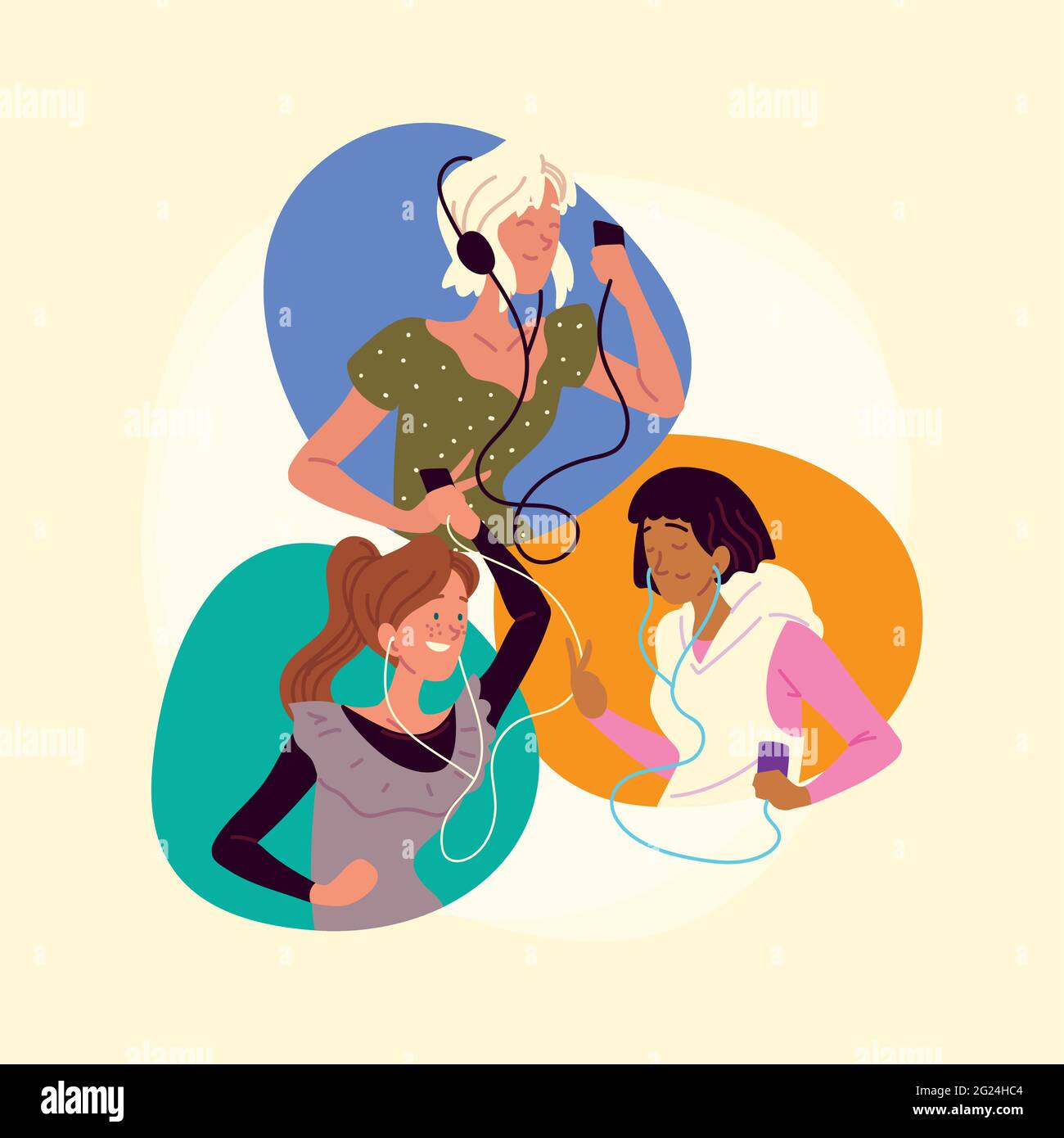 Cheerful woman listening music Stock Vector Images - Alamy