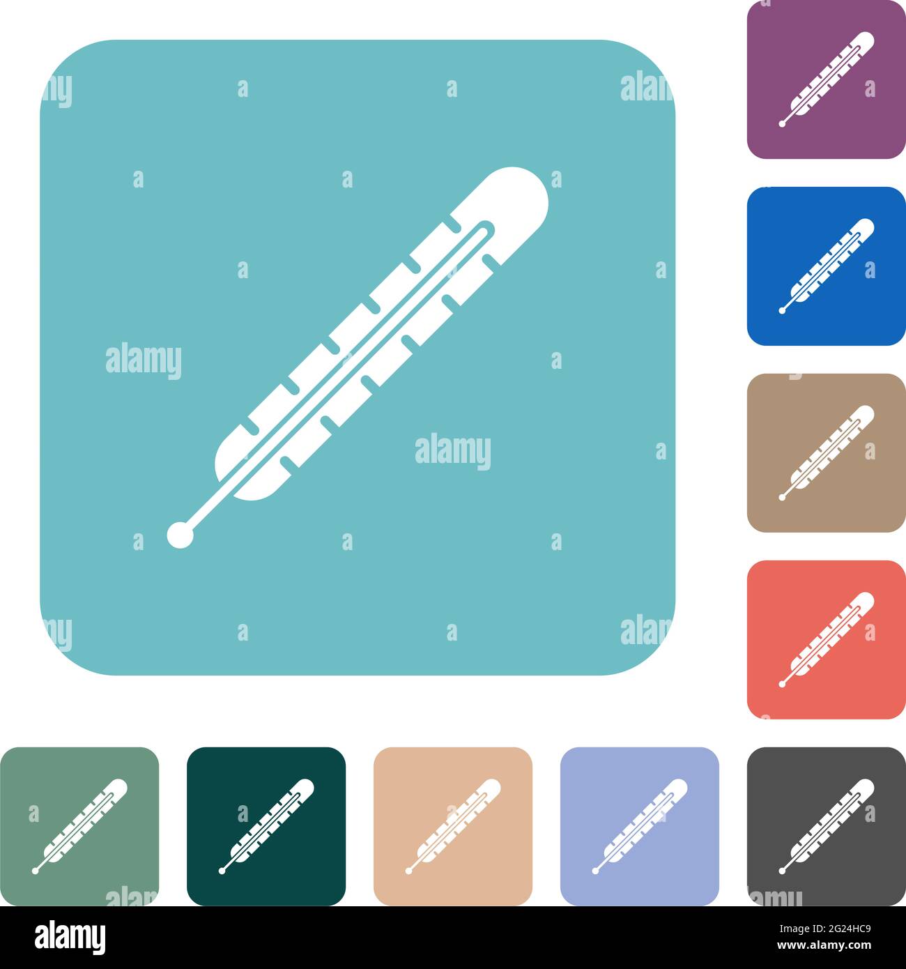 Fever thermometer white flat icons on color rounded square backgrounds ...