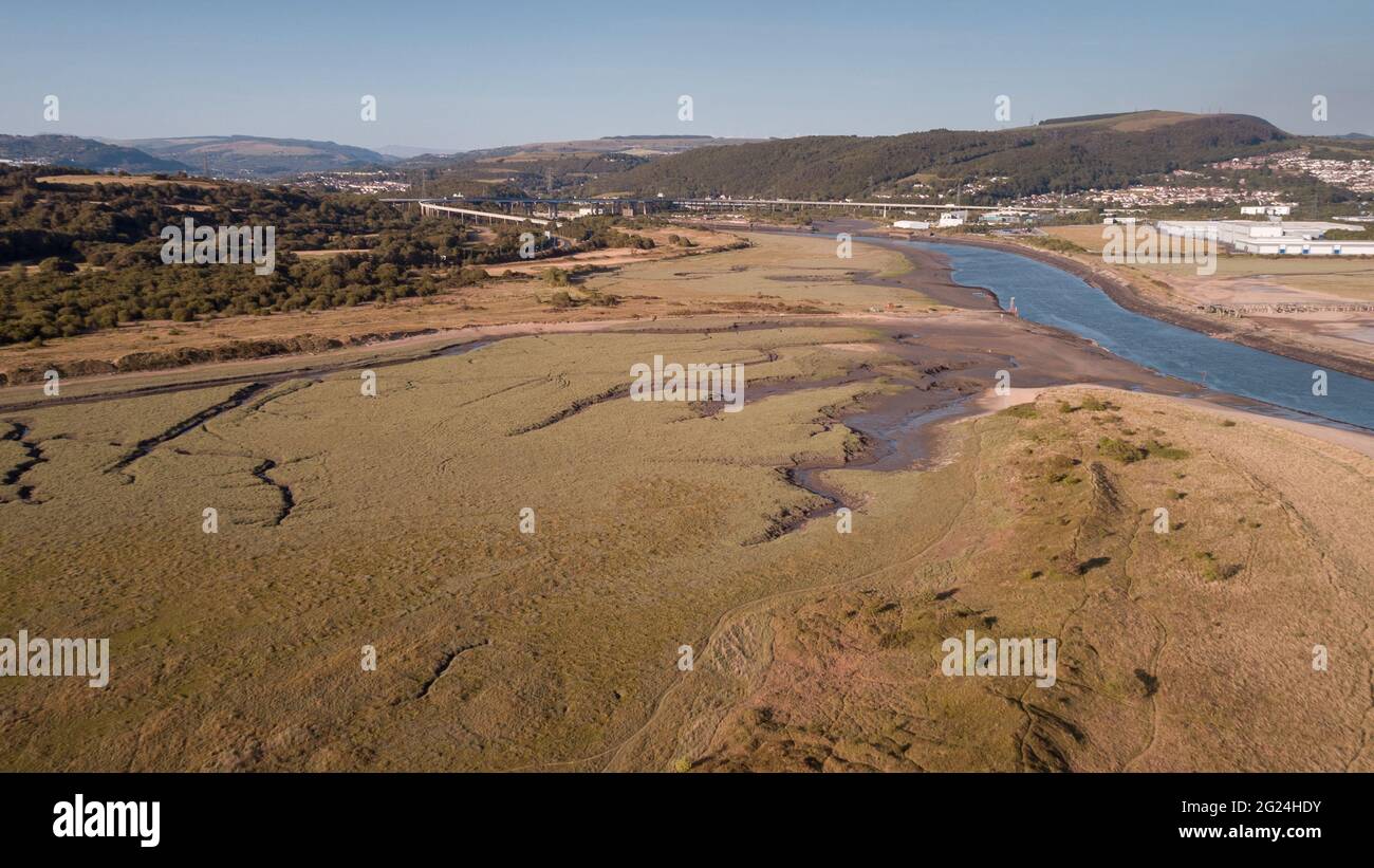 Aerial view of River Neath Estuary Stock Photo - Alamy