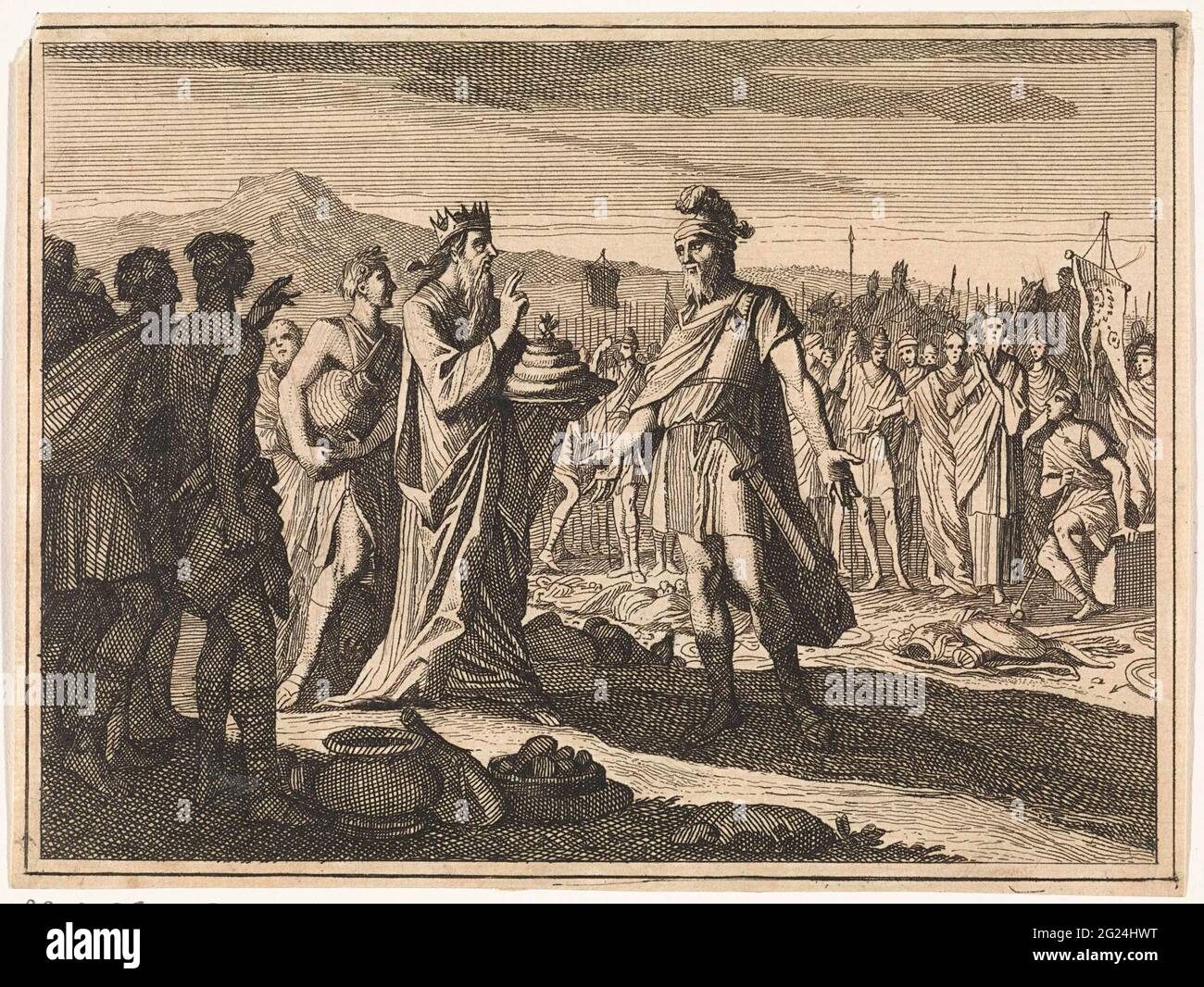 Abraham meets King Melchisedek Stock Photo - Alamy