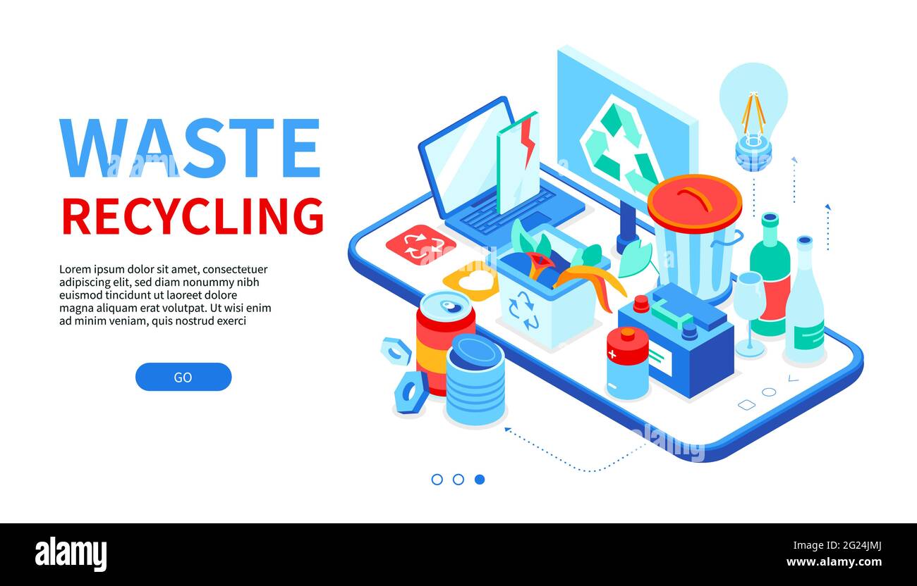 Waste recycling - modern colorful isometric web banner with copy space ...