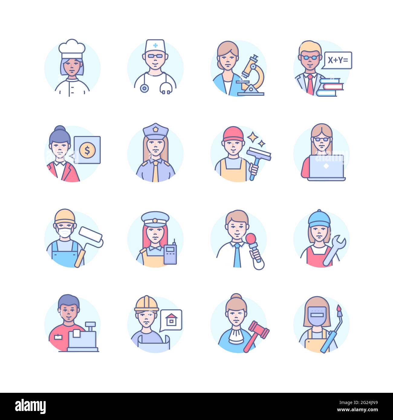 Professions - modern colorful line design style icons. Male and female ...