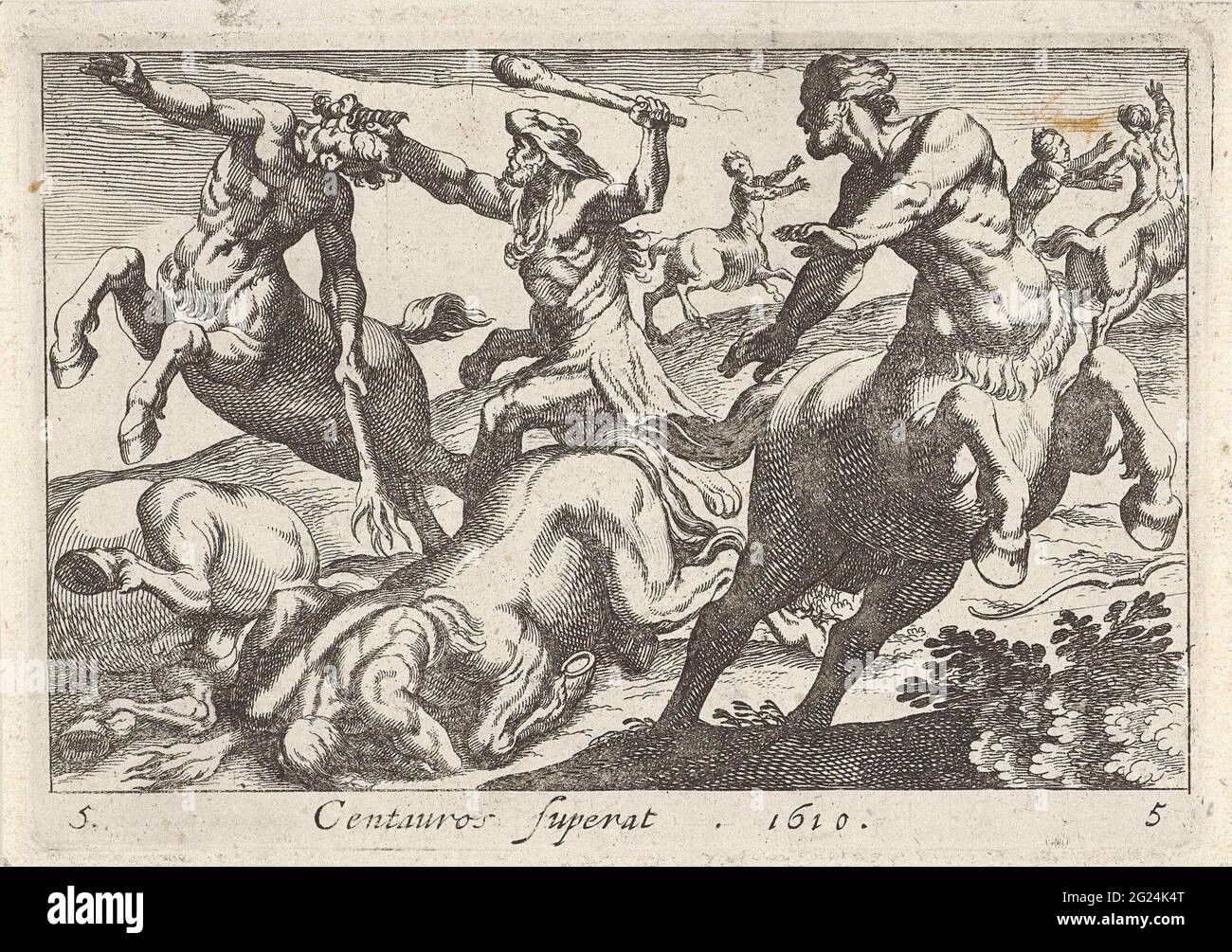 Hercules in battle with the centaurs; Centauros superat; Herculean ...