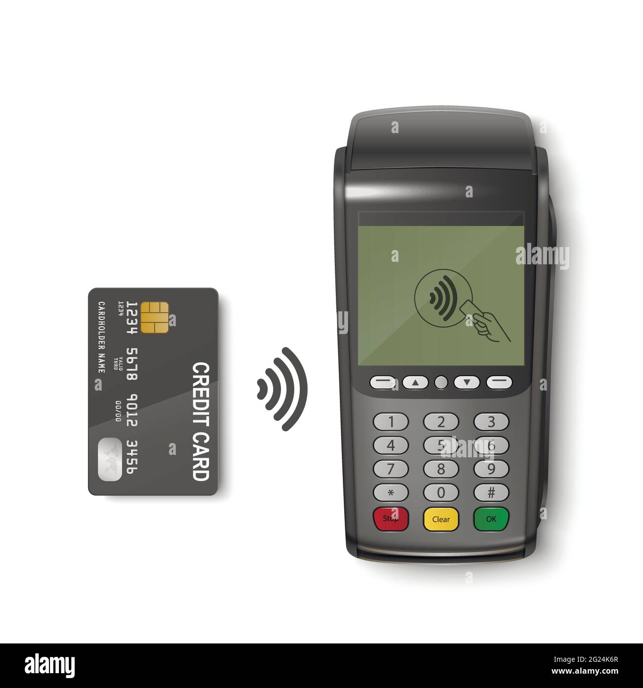 Vector 3d Realistic Black Wi-Fi Payment Machine and Credit Card. POS ...