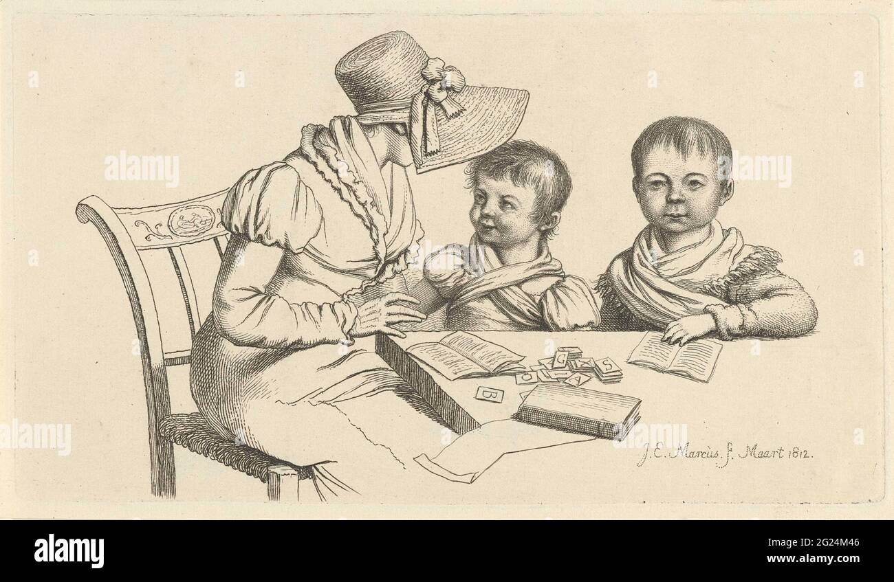 Woman and two children; Study pictures / Etudes Gravées. A woman at a ...