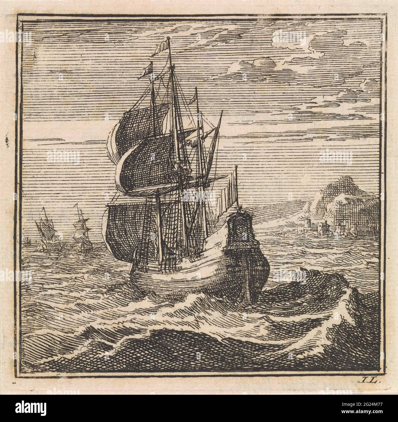 Seascape with a three-master and two smaller sailing ships; The ...