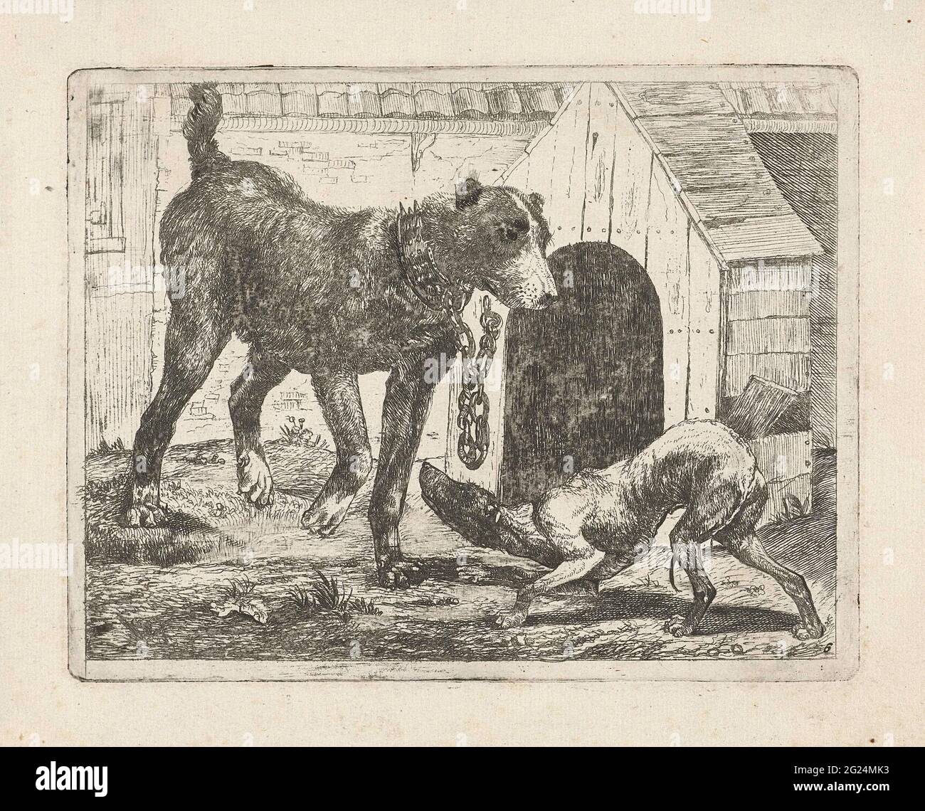 Dog on a chain; Dogs. Two dogs whose chain for a doghouse. Sixth print ...