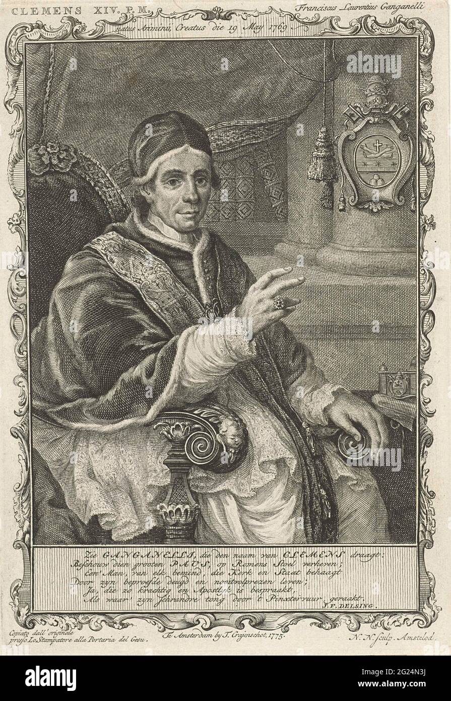 Portrait of Pope Clemens XIV; Clemens XIV. P.M .. Pope Clemens XIV ...