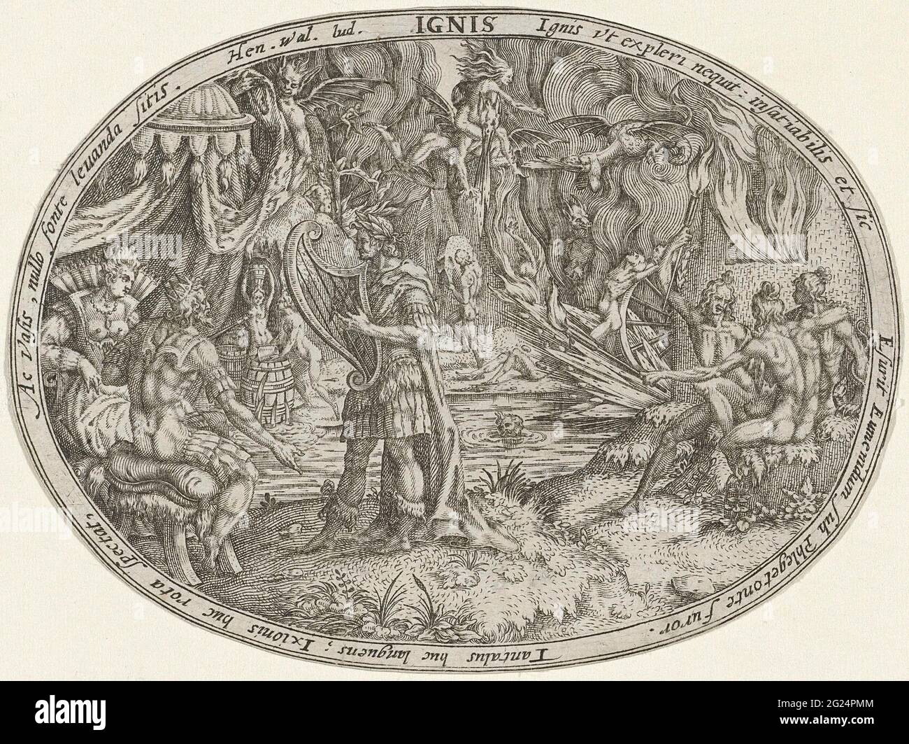 Orpheus in the underworld: the element fire; Ignis; The four elements. Orpheus with his winch ...