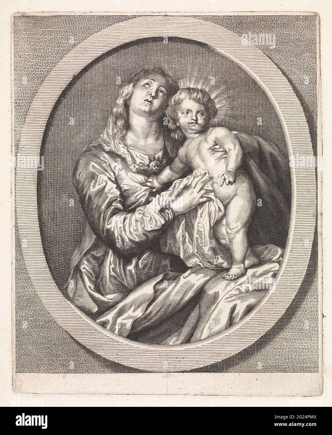 Maria with the Christ child. Maria looks up to heaven. The Christ child ...