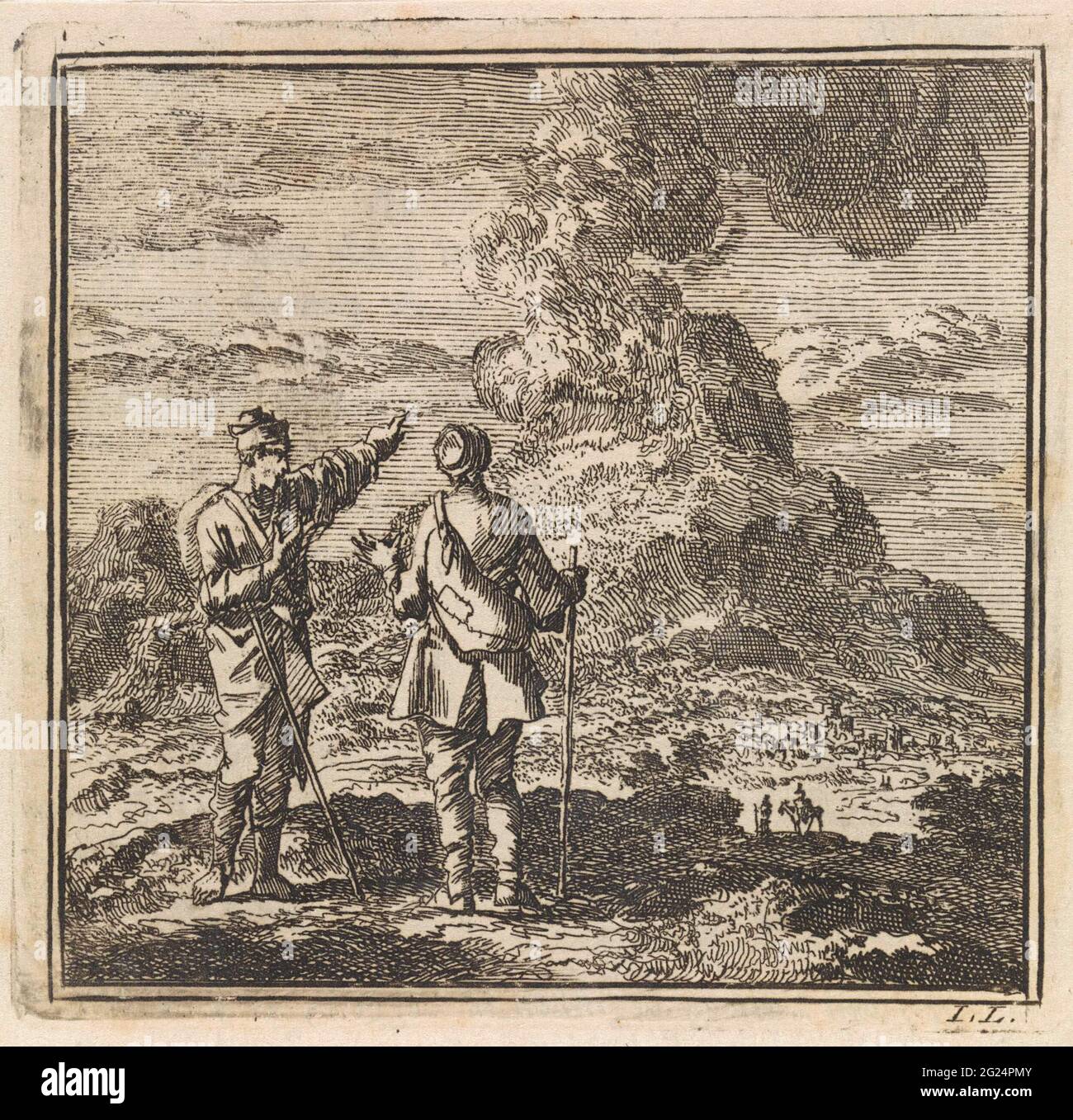 Two hikers look at the smoking Etna; The Berg Etna Stock Photo - Alamy