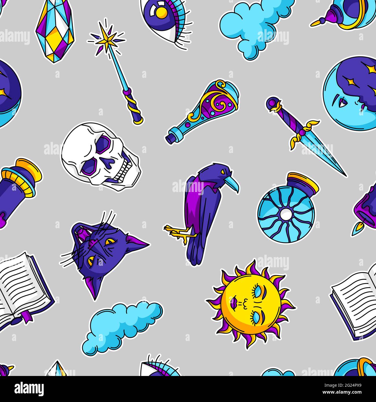 Magic seamless pattern with mystery items. Mystic, alchemy ...