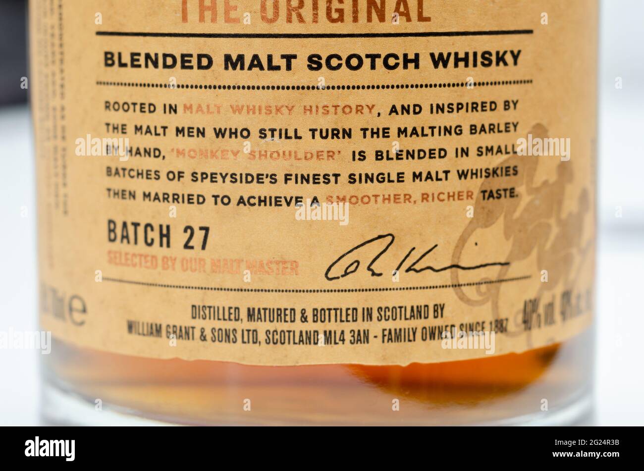 LONDON, UNITED KINGDOM - JANUARY 27, 2021 Closeup on the blended malt ...