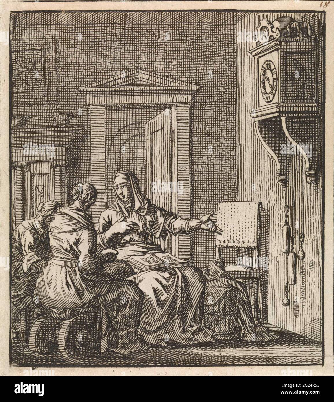 Three women at a hanging clock; The watch Stock Photo - Alamy