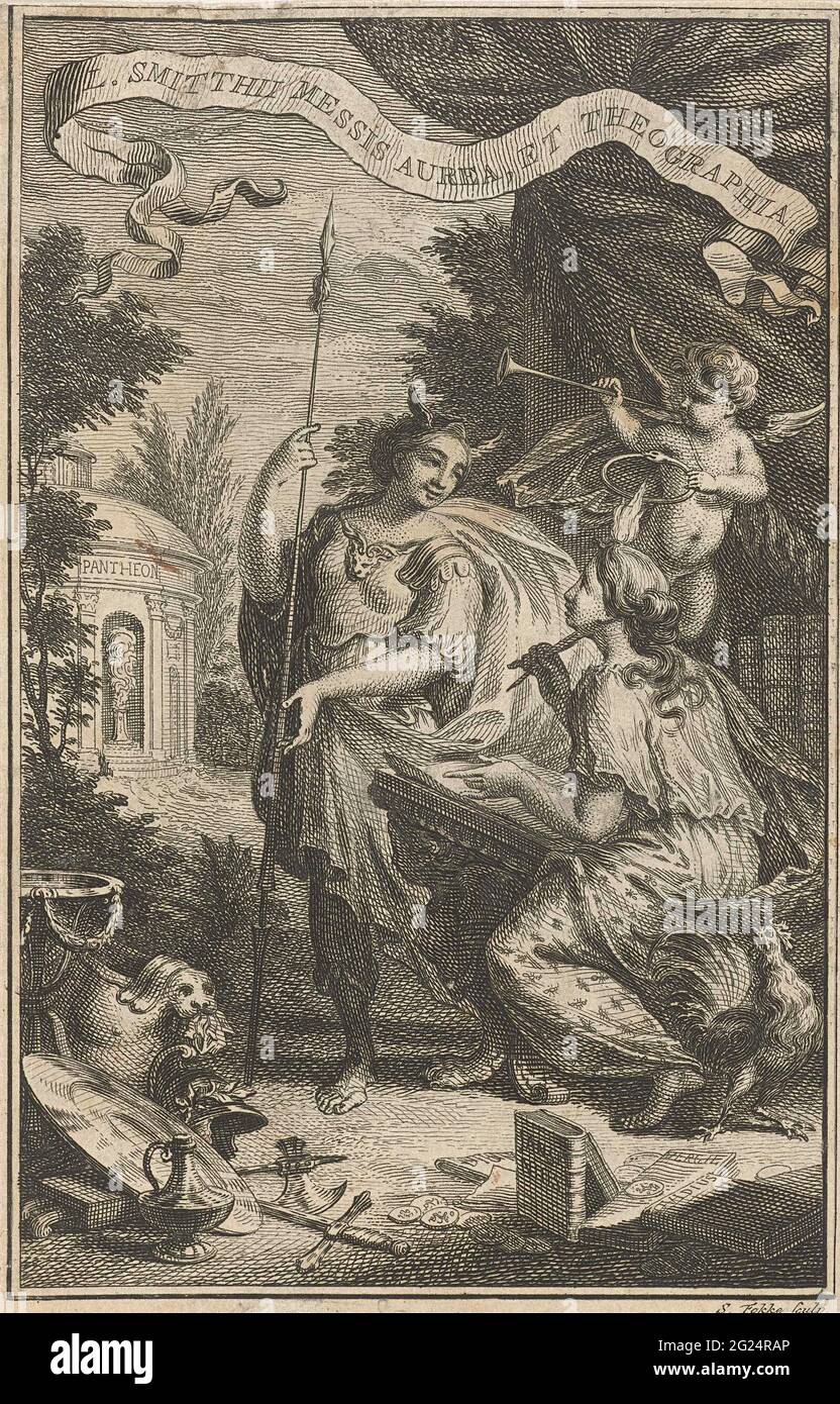 Personification of the arts at its writing table. The personification ...