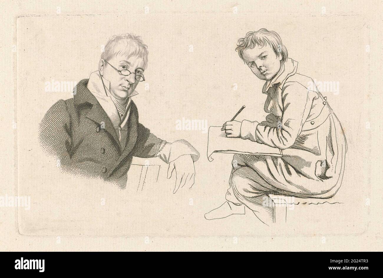 Drawing boy and François Joseph Pfeiffer portrait. Bust by the artist ...