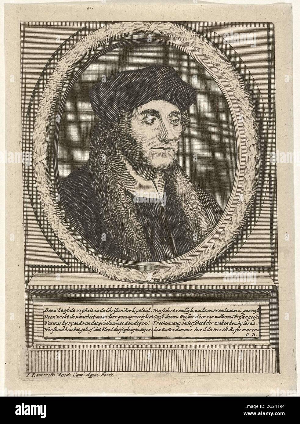 Portrait of desiderius erasmus. Portrait bust in oval to the right of ...