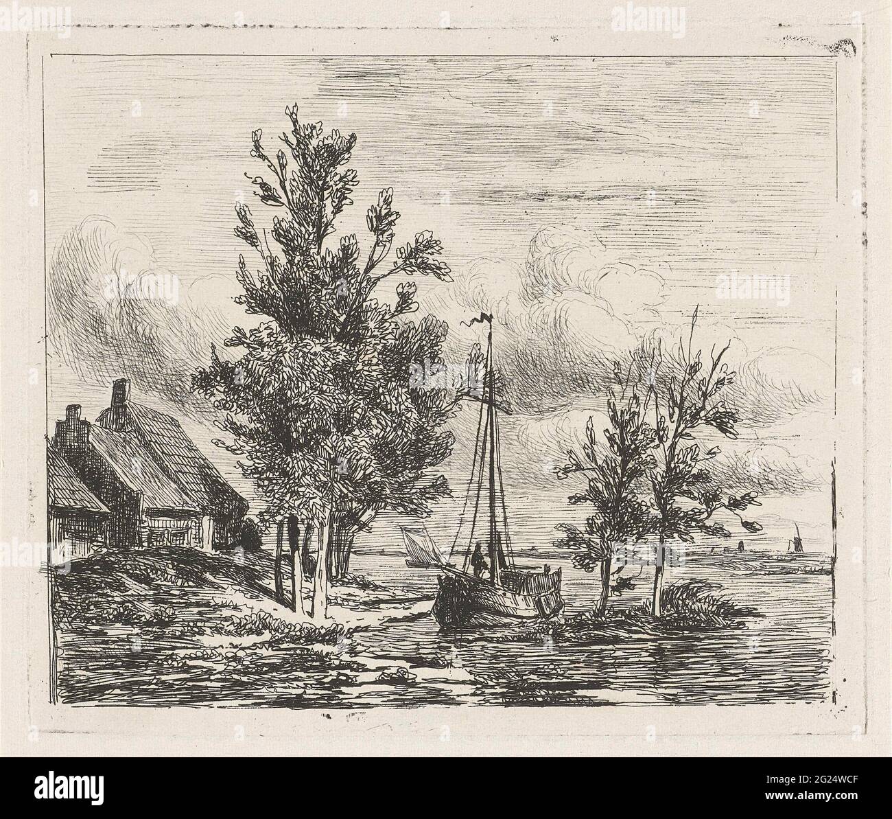 River landscape with sailing ship and farm Stock Photo - Alamy