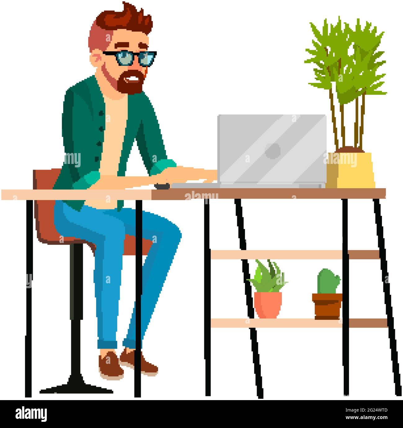 young man searching job on computer and sending cv cartoon vector Stock ...