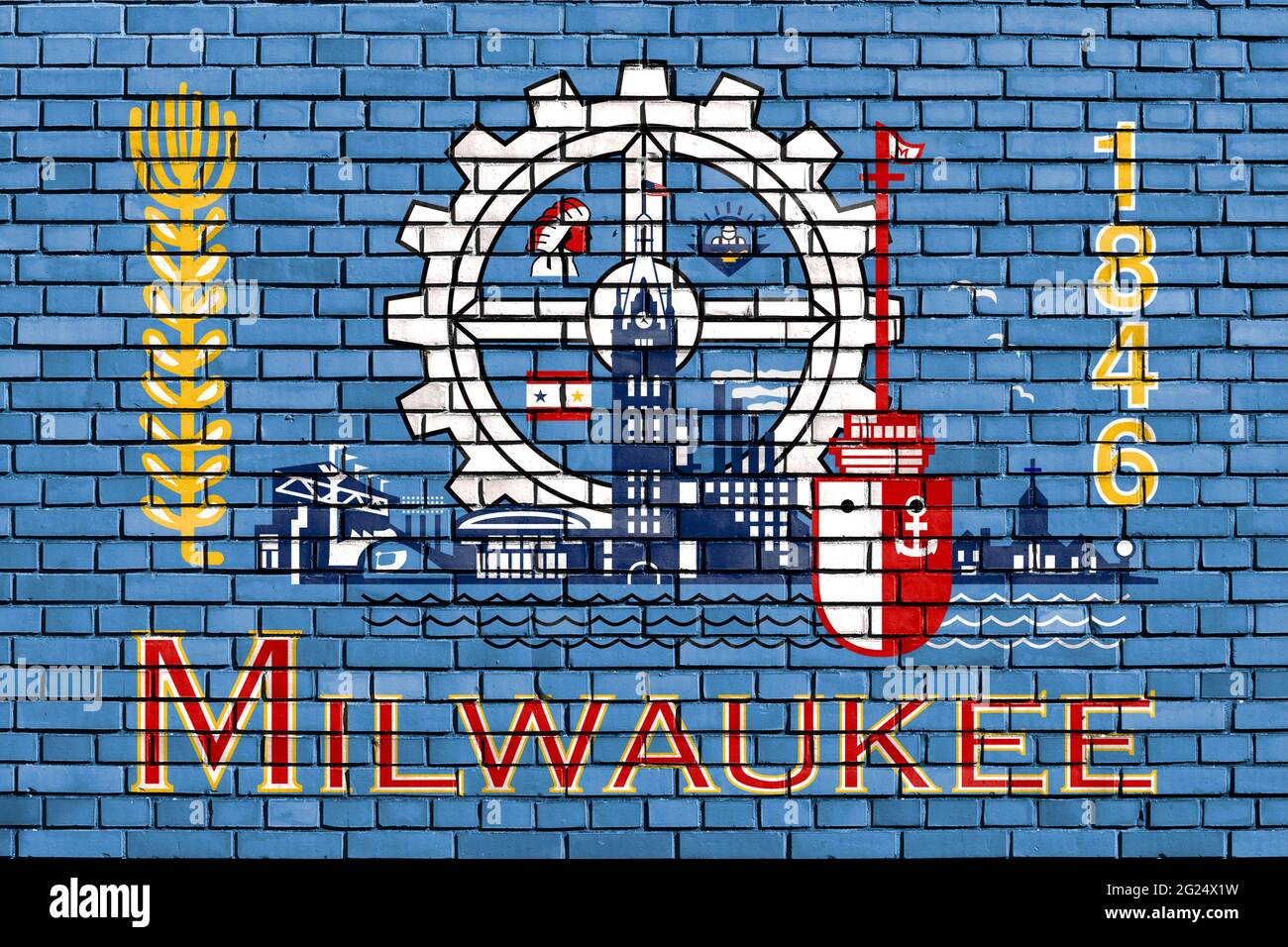 flag of Milwaukee, Wisconsin painted on brick wall Stock Photo - Alamy