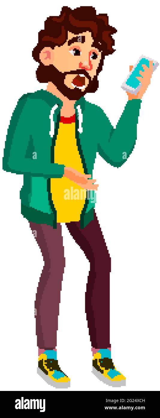 shocked man looking on phone screen cartoon vector Stock Vector Image ...