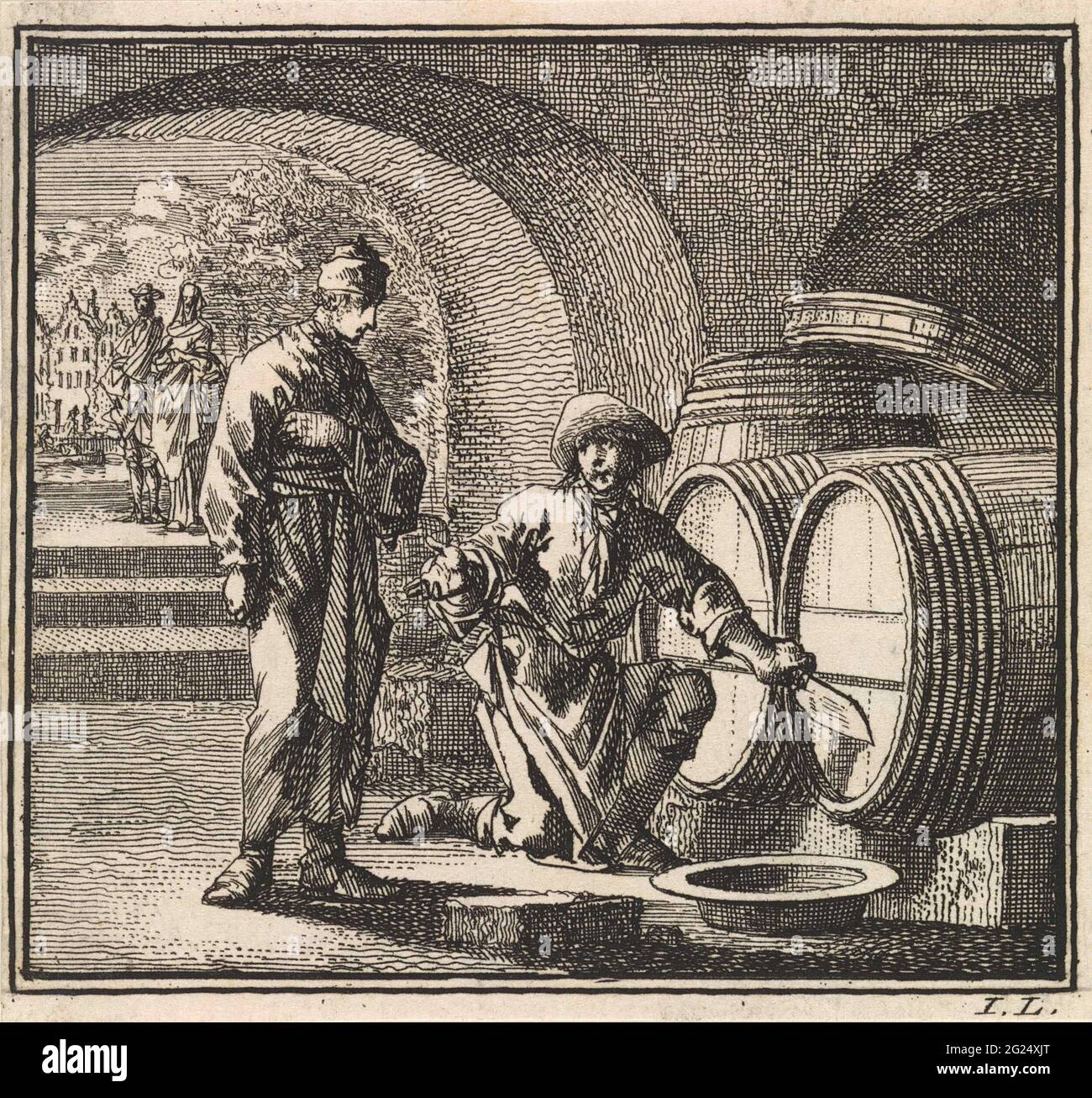 Two men at a wine barrel; The barrel Stock Photo - Alamy