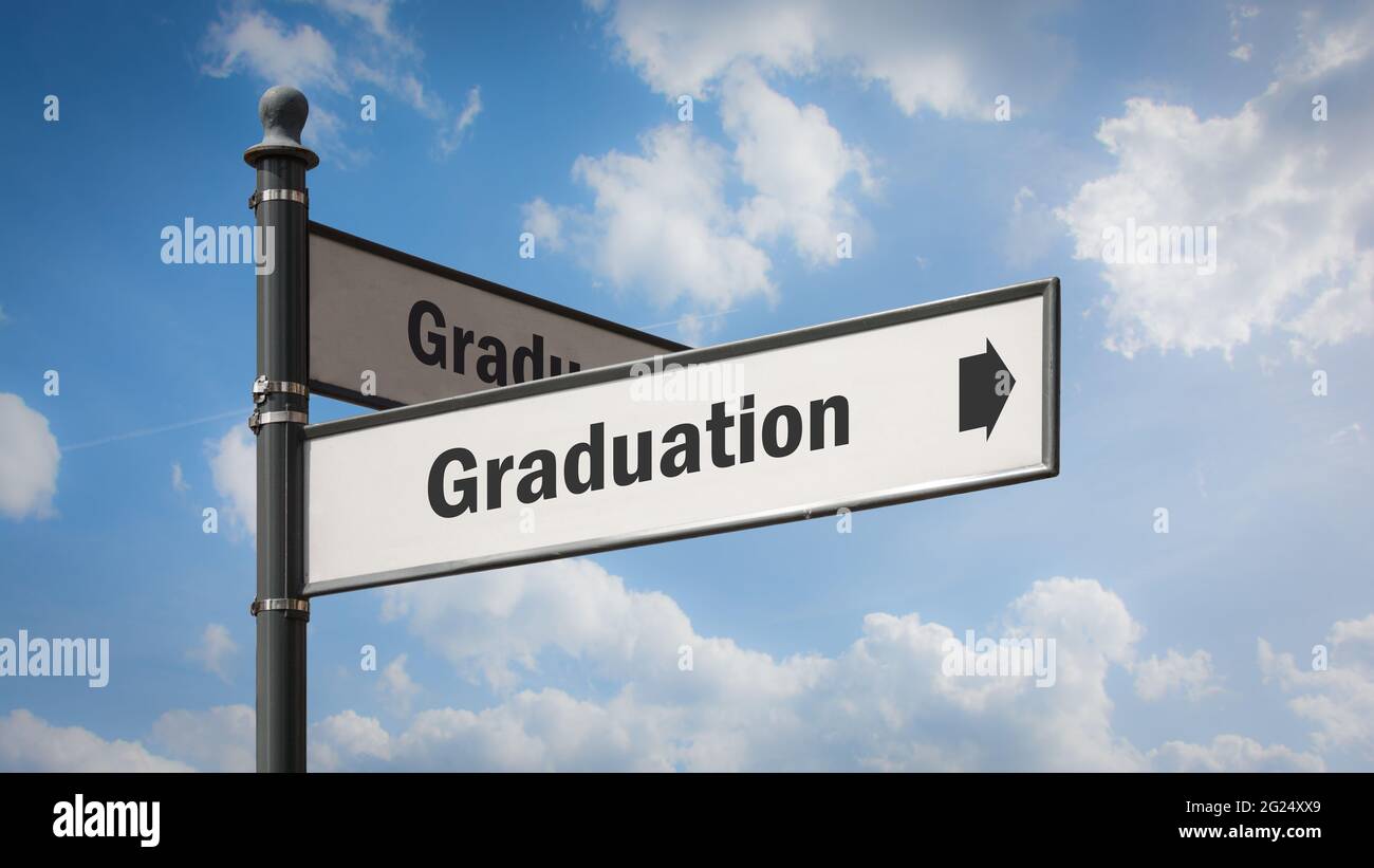 Street Sign the Direction Way to Graduation Stock Photo - Alamy