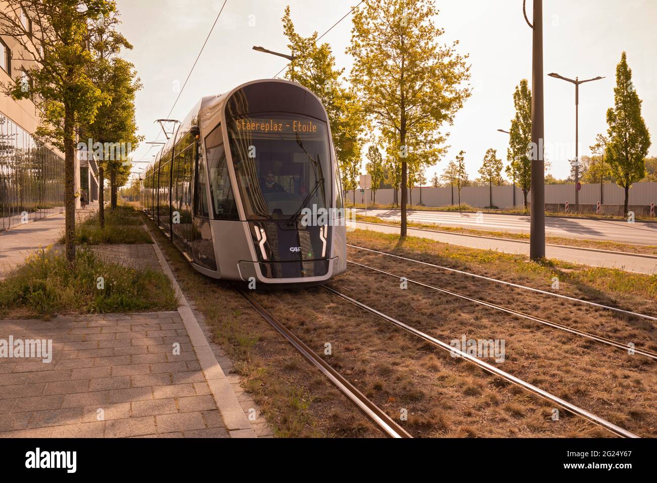 Europe, Luxembourg, Luxembourg City, Kirchberg, Modern Tram near the ...