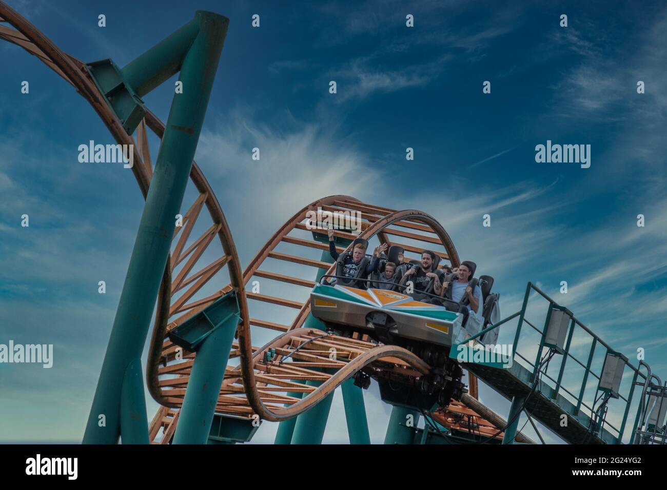 Speed: No Limts RollerCoaster at Oakwood Theme Park Stock Photo - Alamy