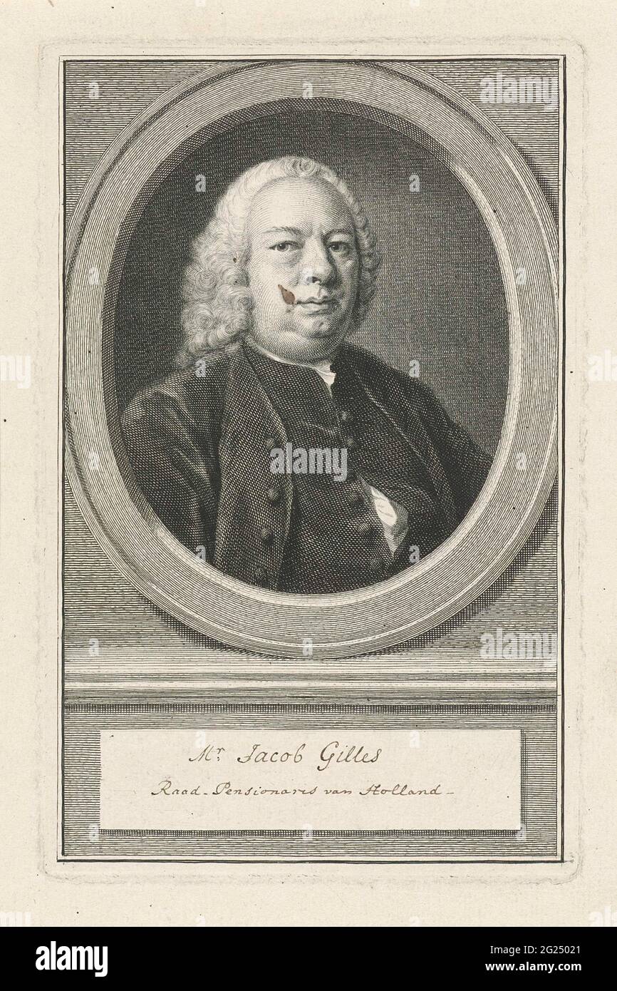 Portrait of Jacob Gilles; Mr. Jacob Gilles. Bust to the right of Jacob ...