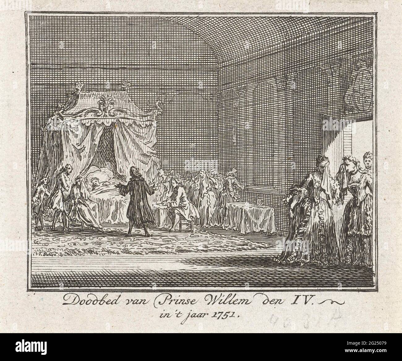Death of Prince Willem IV, 1751; Dead bed of Prinse Willem den IV. In the year 1751. Death on ...