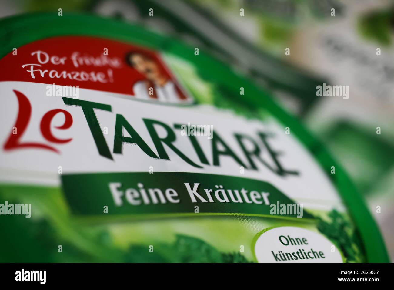 Viersen, Germany - May 9. 2021: Closeup of packet with logo lettering ...