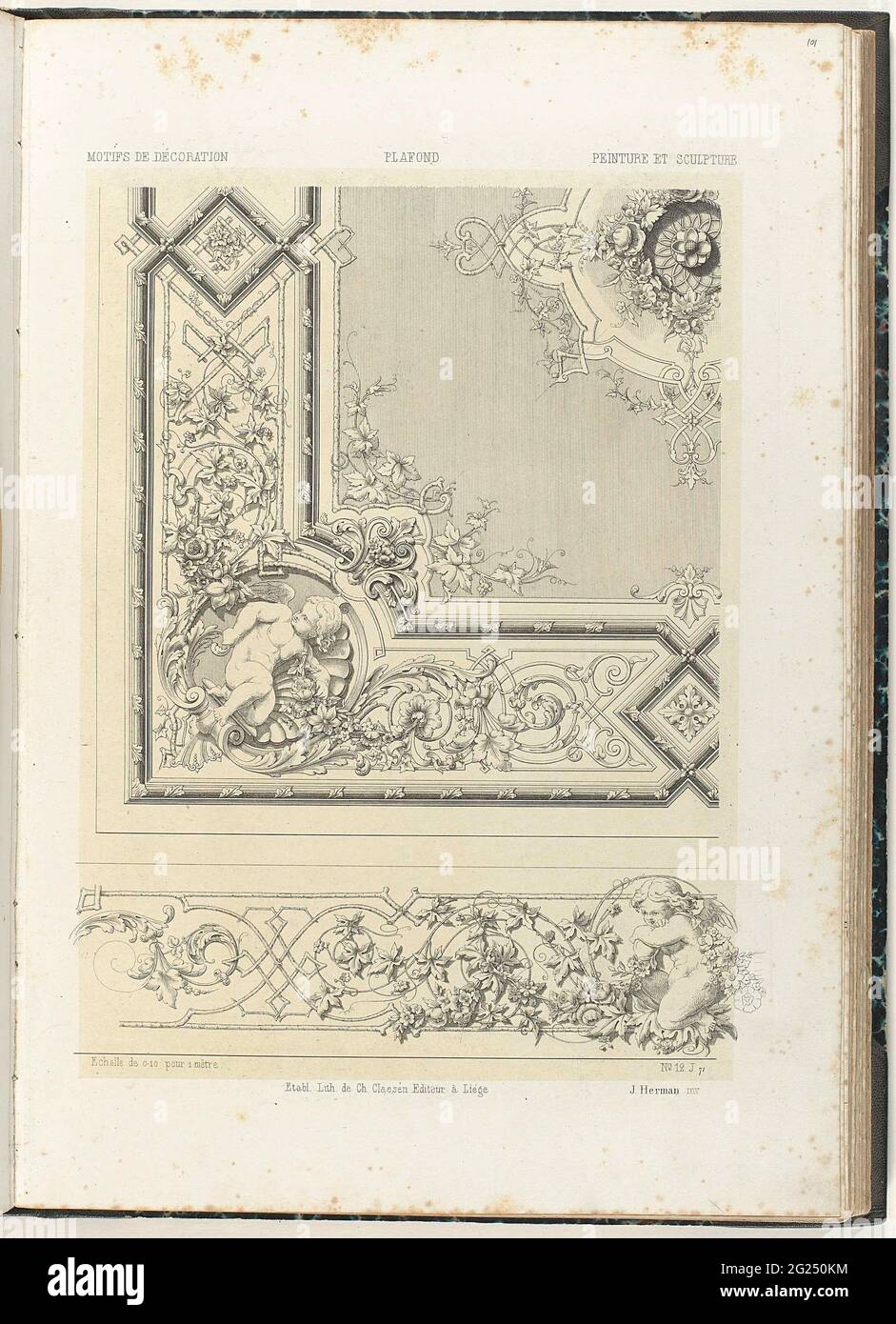 Ceiling and frieze; Ceiling. At the top a quarter of a square ceiling ...