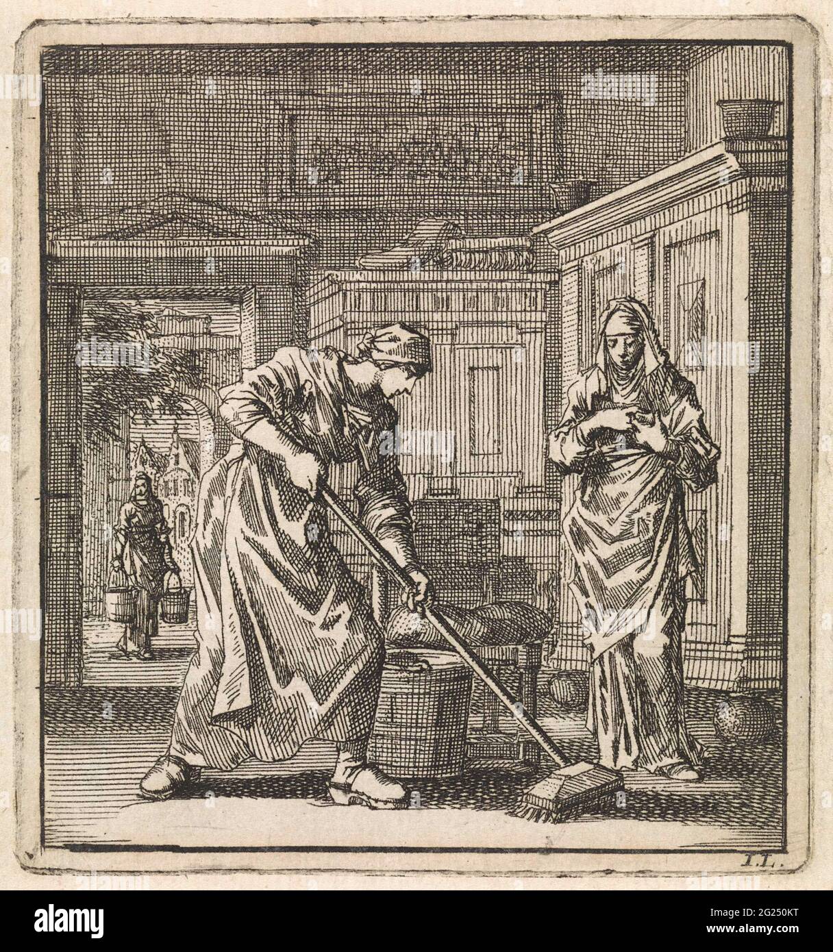 Woman scrubs the floor with a luiver wagon; The luiverbarrow Stock ...