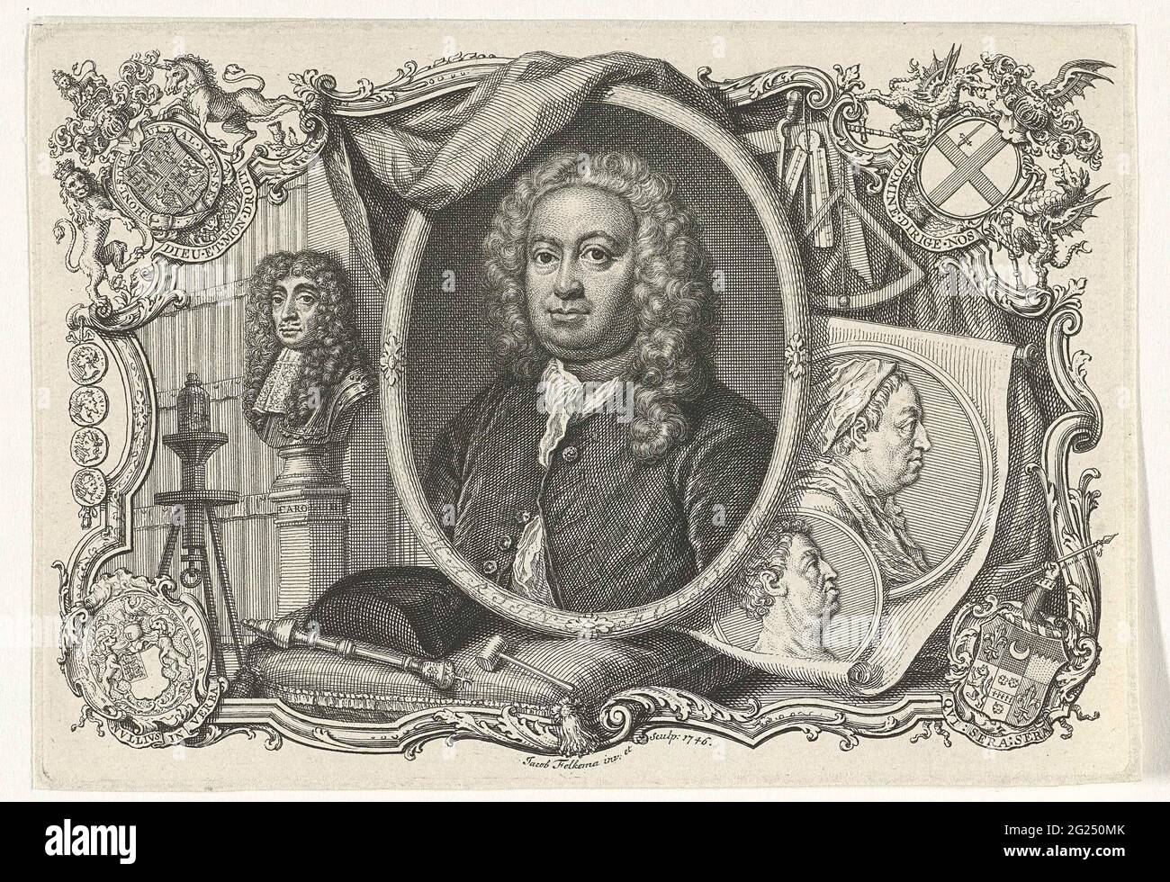 Portrait of Martin Folkes. Portrait bust in oval to the left of the ...