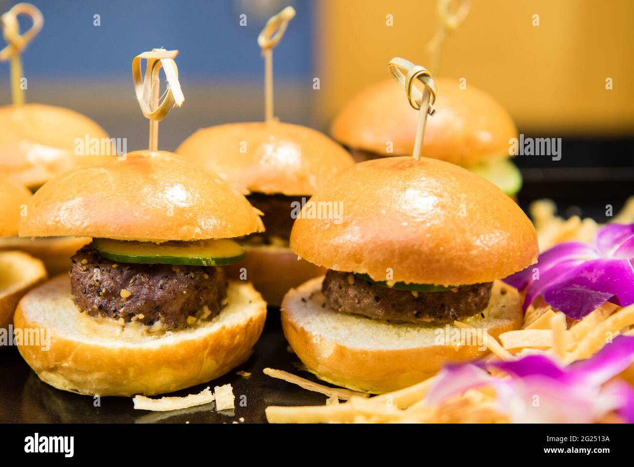 Mini burger sliders close up Stock Photo - Alamy