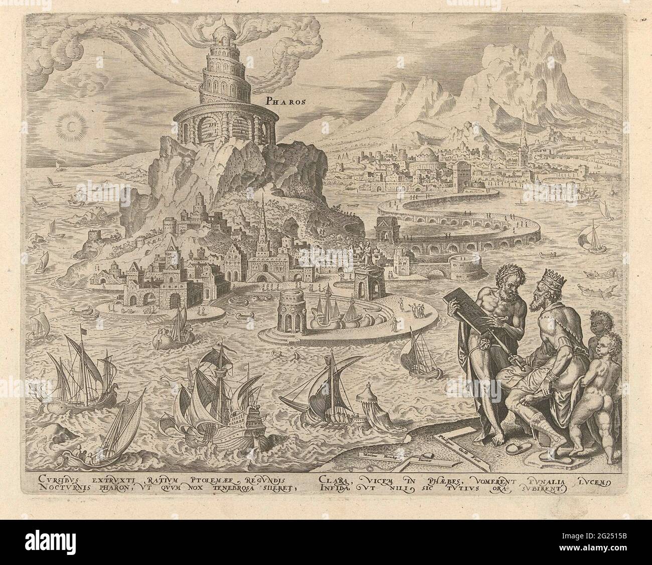 Alexandria lighthouse; Pharos; The eight world wonders. The lighthouse ...