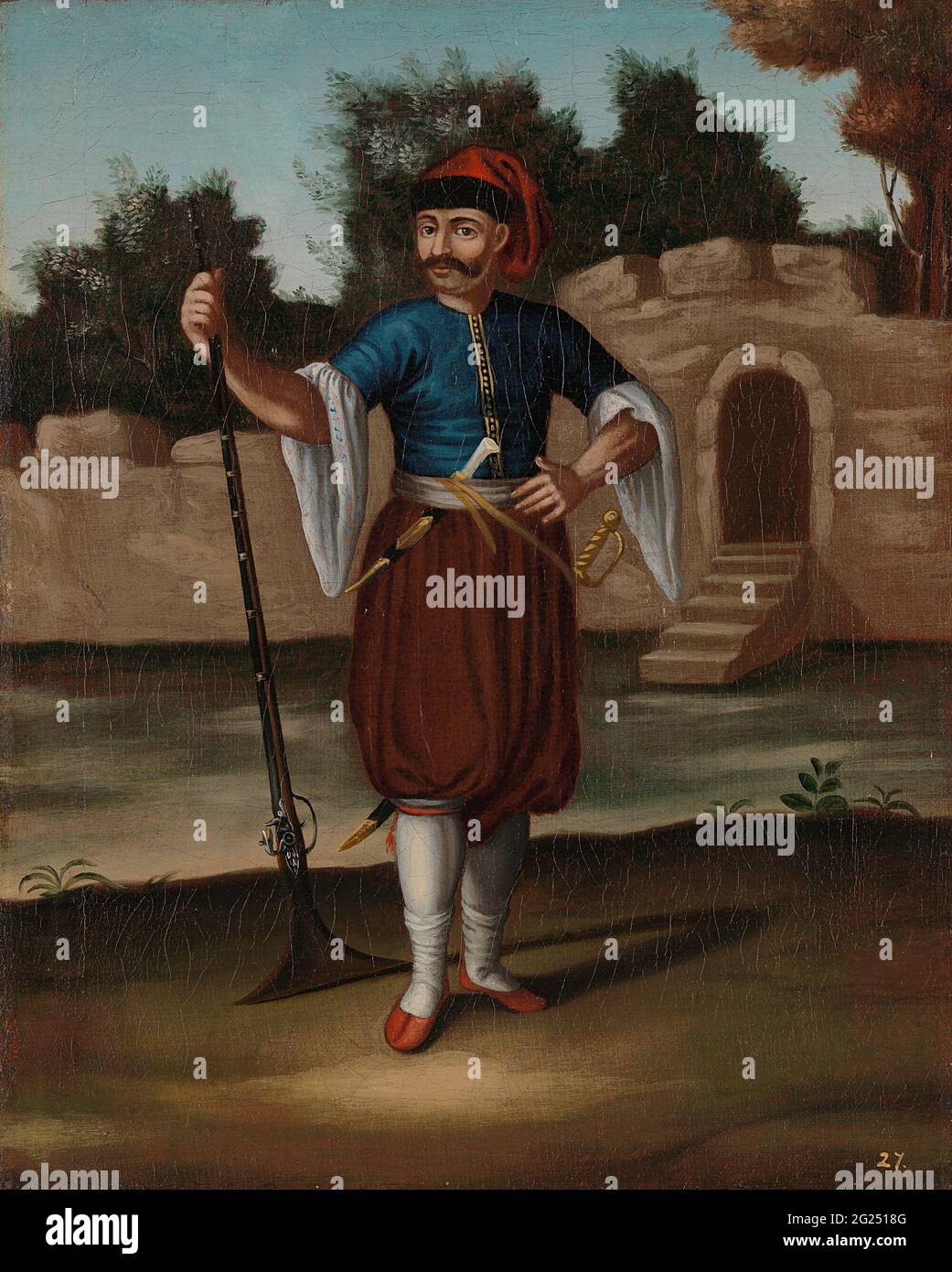 Albanian Soldier. An Albanian soldier. Standing, for feet, for a stone ...