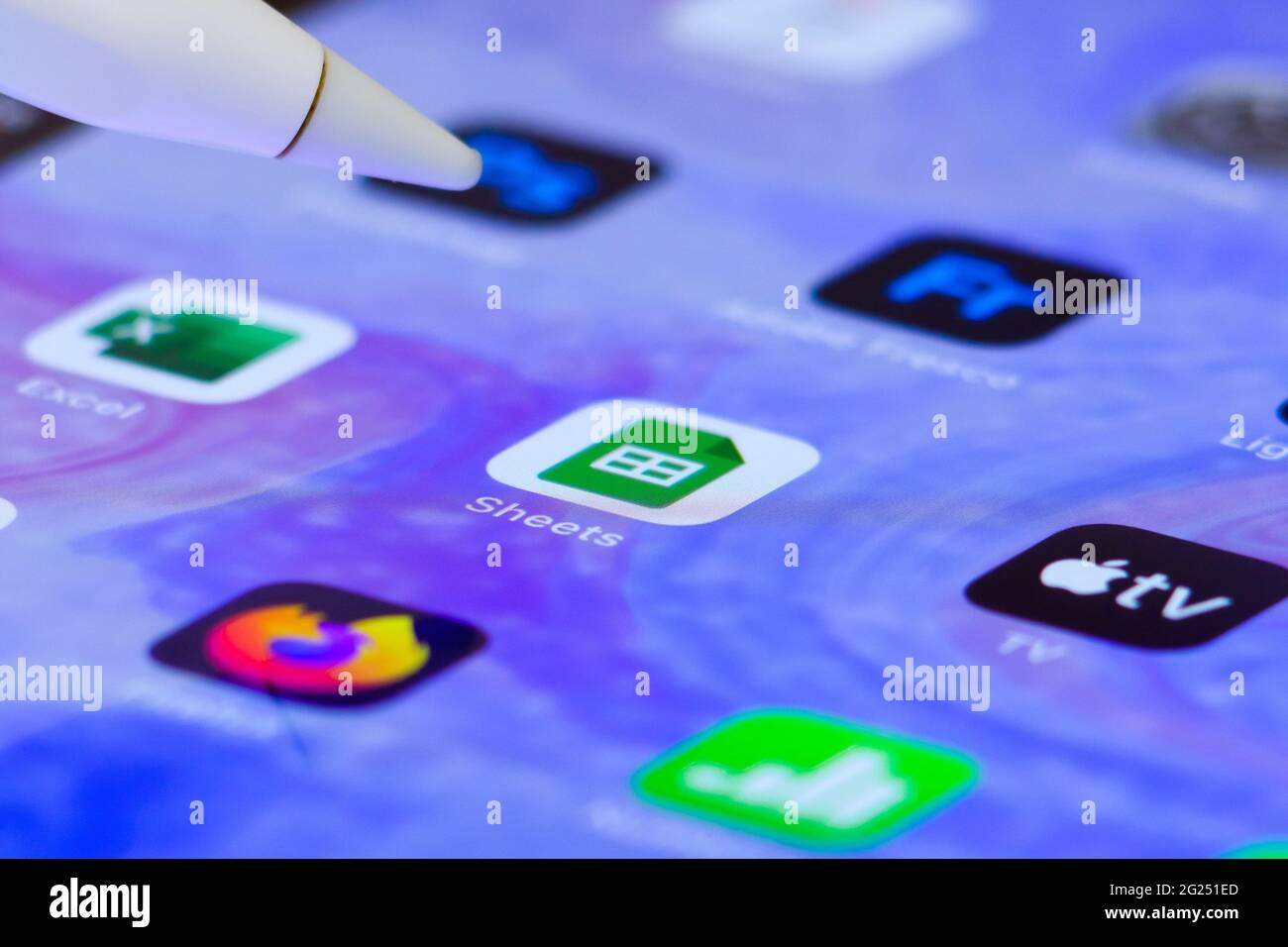 Google Sheets application opening by Apple Pencil on the iPad screen ...
